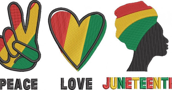 Peace Love Juneteenth Embroidery Design