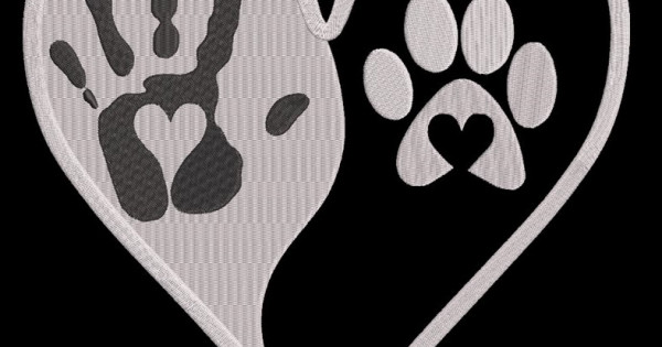 Hand And Dog Paw in Heart Embroidery Design