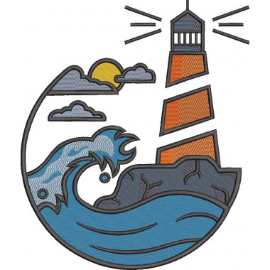 Cute Lighthouse Scene Embroidery Design