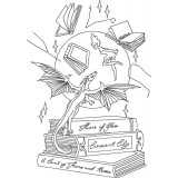 Dragon And Book Fantasy Line Art Embroidery Design