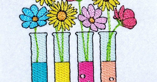 Rainbow Flower Beakers Embroidery Design - Instant Download