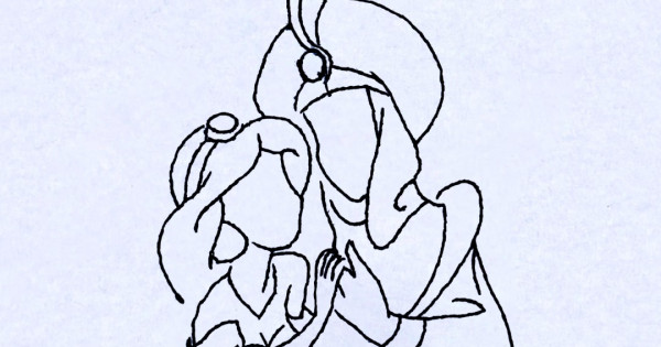 Aladdin With Princess Line Art Embroidery Design - Instant Download