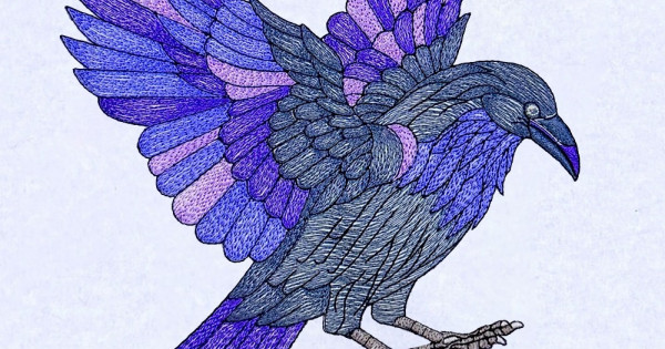 Flying Raven Embroidery Design - Instant Download