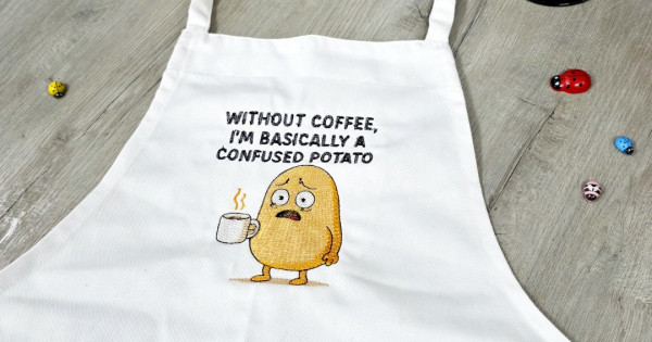Confused Potato Coffee Quote Embroidery Design - Instant Download