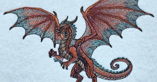 Fantasy Flying Dragon Embroidery Design - Instant Download