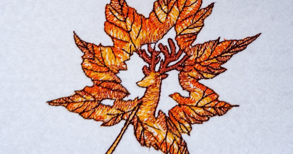 Golden Stag Leaf Embroidery Design