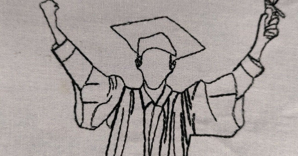 Graduation Line Art Embroidery Design