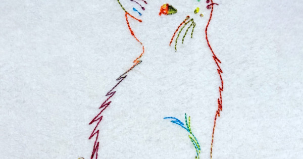 Cat Line Art Embroidery Design