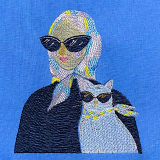 Chic Lady And Cat Embroidery Design