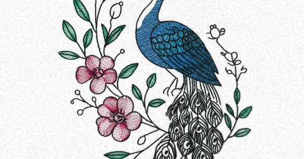 Floral Peacock Embroidery Design