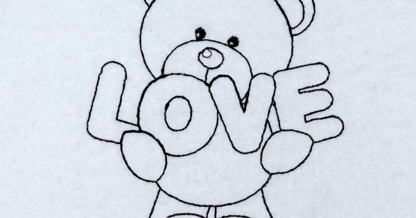 Teddy Bear Love Line Art Embroidery Design