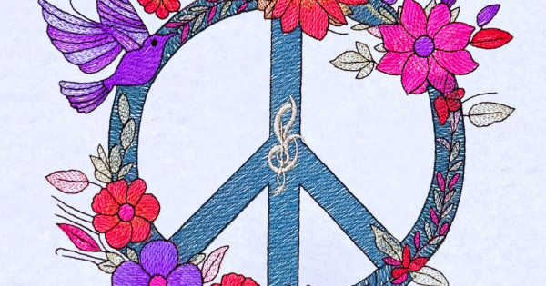 Musical Peace Floral Sign Embroidery Design