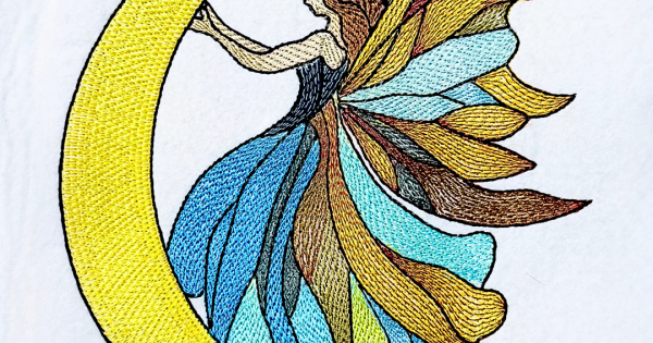 Stained Glass Fairy On Moon Machine Embroidery Design