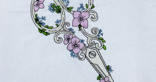 Floral Scissor Machine Embroidery Design