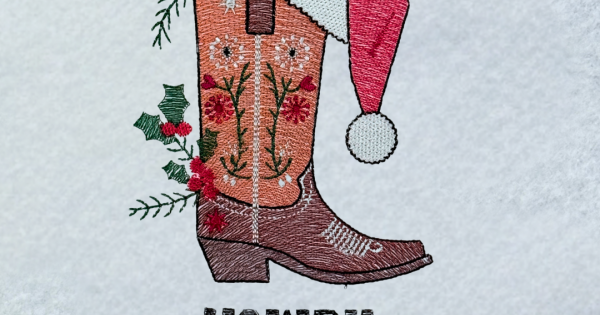 Howdy Holidays Cowboy Boots Embroidery Design - Instant Download