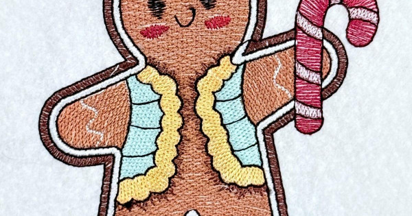 Gingerbread With Candy Cane Embroidery Design - Instant Download