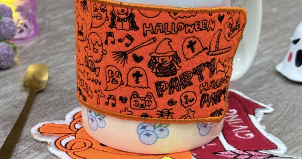 Halloween Party Mug Wrap Embroidery Design - Instant Download