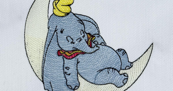 Sleeping Dumbo On Moon Embroidery Design - Instant Download