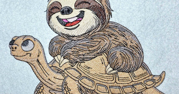 Funny Sloth Riding Turtle Embroidery Design - Instant Download