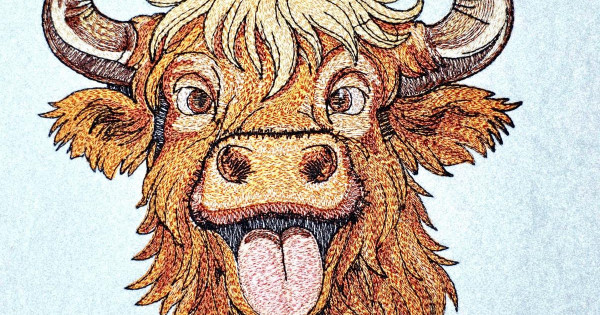 Goofy Highland Cow Face Embroidery Design - Instant Download