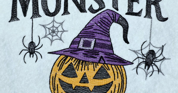 Halloween Pumpkin Monster Embroidery Design - Instant Download
