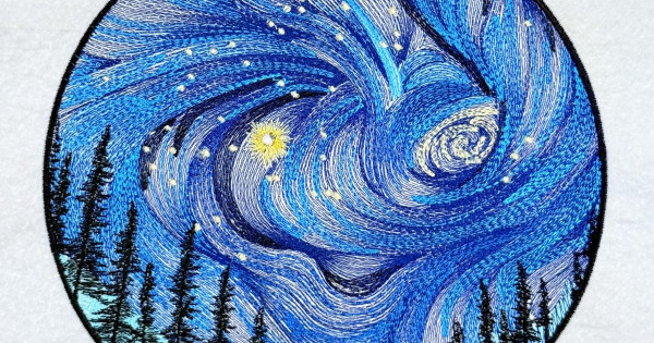 Midnight Swirls Starry Night Winter Forest Embroidery Design - Instant ...