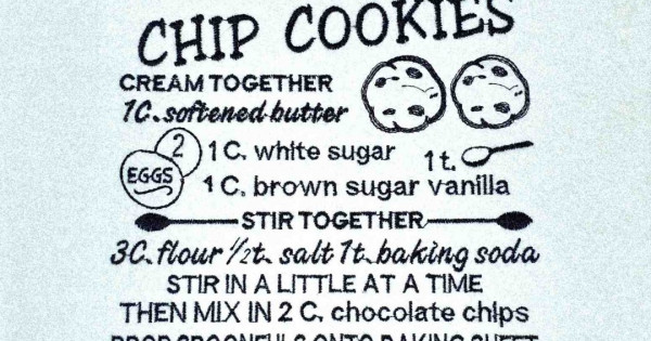 Chocolate Chip Cookies Recipe Embroidery Design - Instant Download
