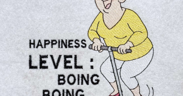 Happy Boing Lady Embroidery Design - Instant Download