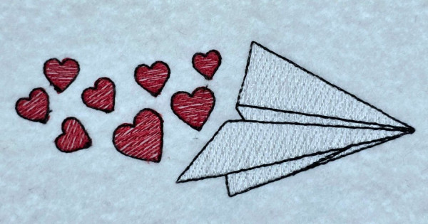 Paper Plane Love Embroidery Design - Instant Download